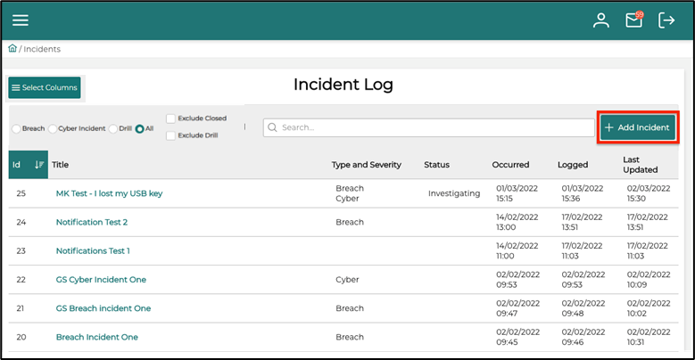 DP Staff Incident Log